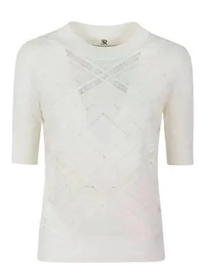 Ermanno Scervino White Pointelle Knit Top - Neutrals