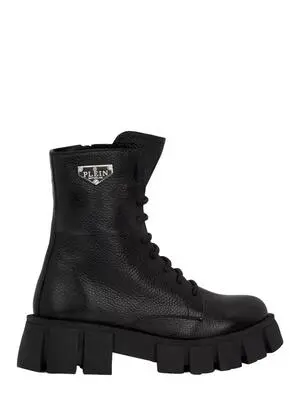 Philipp Plein Logo Plaque Combat Boots - Black