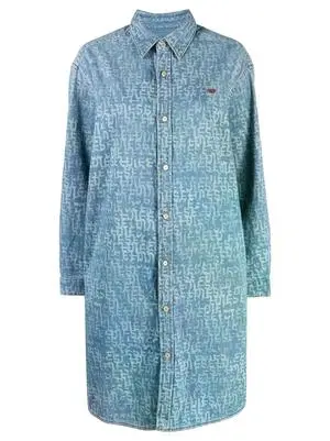 DIESEL® Logo Print Shirt Dress - Blue