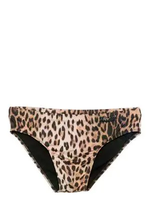 Moschino Leopard Print Logo Plaque Swim Trunks - Neutrals