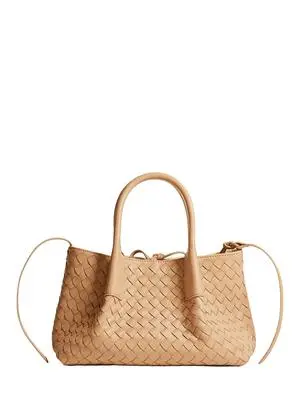 Bottega Veneta Bottega Veneta Small Leather Pinacoteca Tote Bag Neutral