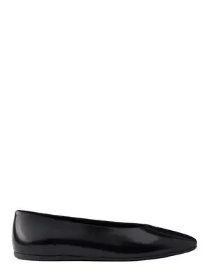 Prada Leather Ballet Flats With Gold Tone Logo Detail - Black
