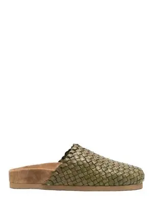 Dragon Diffusion Woven Leather Mules - Green
