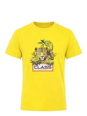 Roberto Cavalli Jaguar-print Tropical-motif T-shirt - Yellow