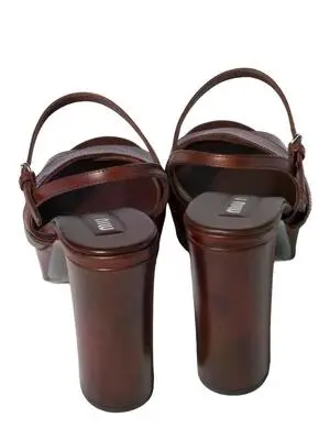 Miu Miu Leather Platform Sandals - Brown