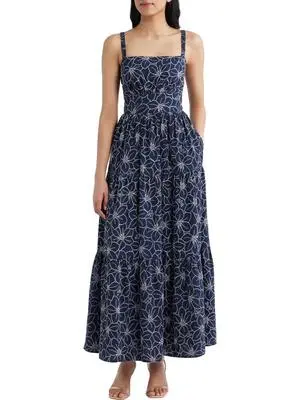 Julia Jordan Sleeveless Floral Embroidered Maxi Dress - Navy Multi