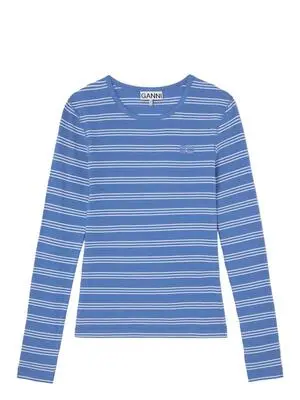 GANNI Striped Long Sleeve Top - Nouvean Navy