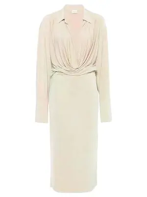 Andamane The Attico Lilia Draped-neck Long-sleeve Dress - Neutrals