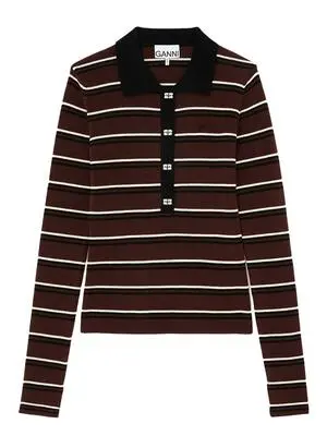 GANNI Long Sleeve Polo Shirt With Butterfly Buttons - Mixed