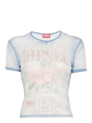 DIESEL® Diesel Cotton T-Shirt With Floral Print Blue