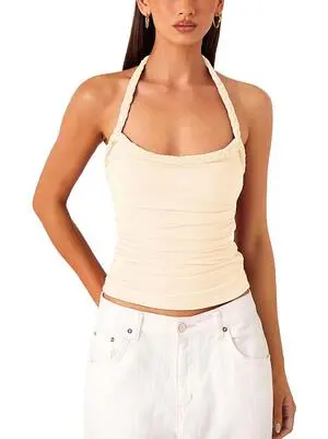 SNDYS. Sndys Gianna Ruched Halter Top Vanilla