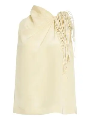 Altuzarra Alden Silk Top With Draping And Fringe Detail - Macadamia