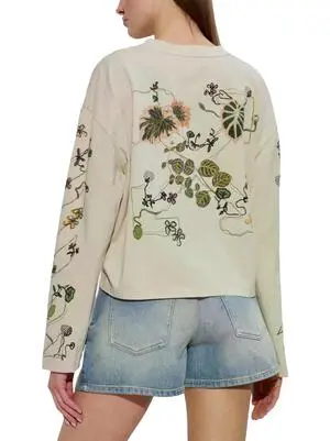 Off-White Floral Logo Embroidered T-shirt - Neutrals