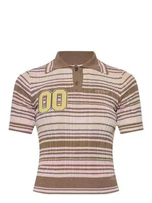 Off-White Striped Patch Detail Polo Shirt - Brown