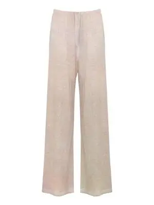 Avant Toi Beige Linen Metallic Finish Palazzo Pants - Neutrals