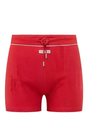 MARINE SERRE Ribbed-knit Drawstring Mini Shorts - Red