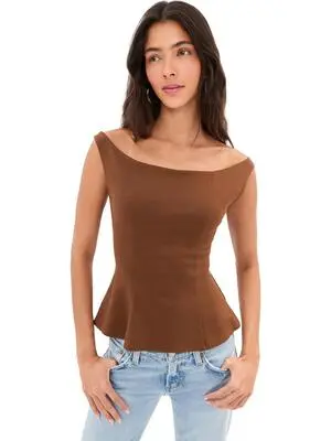 LE BOP Ponte Off Shoulder Top - Chocolate