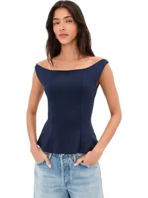 LE BOP Ponte Off Shoulder Top - Navy