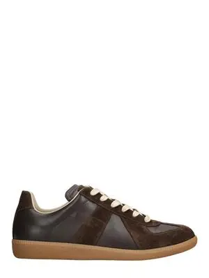 MAISON MARGIELA Replica Leather And Suede Lace-up Sneakers - Brown