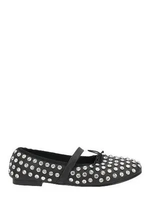 Maje Ballet Flats Leather With Crystal Embellishments - Black
