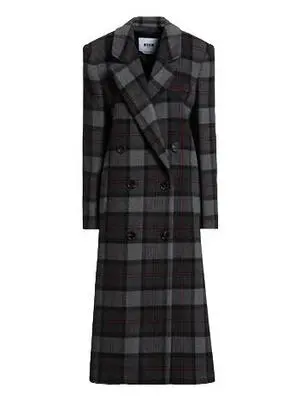 MSGM Double-breasted Checked Wool Blend Coat - Grey