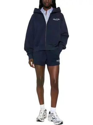 SPORTY & RICH Logo Embroidered Zip-up Hoodie - Blue
