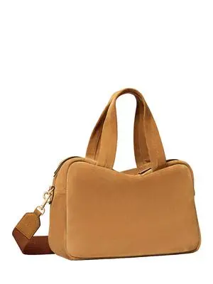 Tory Burch Tory Burch Suede Satchel With Webbing Strap And Button Hardware Toffee