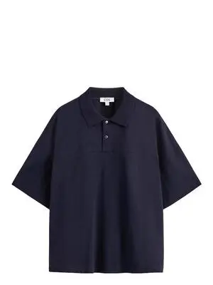 Cos Snap-button Cotton Polo Shirt - Navy