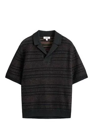 Cos Striped Open-knit Polo Shirt - Navy