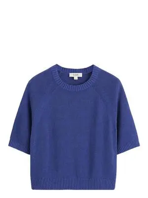 Cos COS Shrunken Knitted Linen T-Shirt Blue
