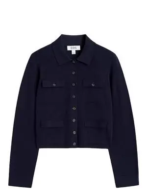 Cos Pocket-Detail Knitted Cotton Cardigan Navy