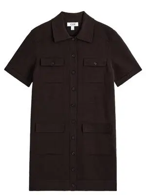 Cos Knitted Cotton Mini Dress With Utility Pockets - Brown