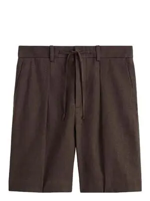Cos Pleated Linen Drawstring Shorts - Brown