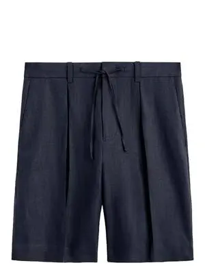 Cos Pleated Linen Drawstring Shorts - Navy