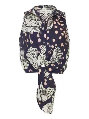 Cara Cara Highland Floral-print Tie-waist Top - Blue