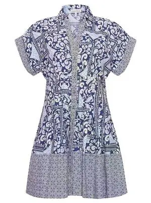 Cara Cara Nash Tile-print Mini Shirtdress - Blue