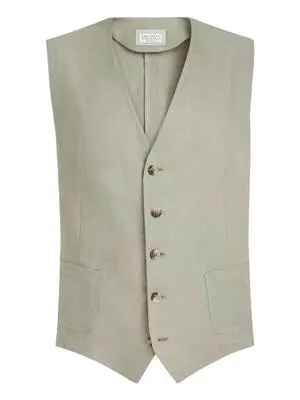 Brunello Cucinelli Linen Micro Chevron Waistcoat - Green