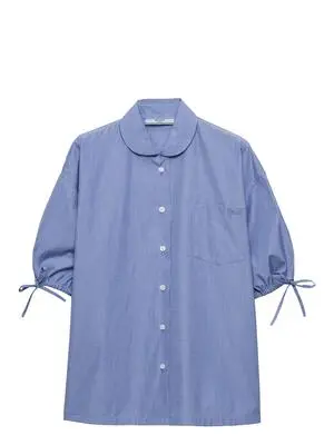 Prada Fil-á-fil Shirt With Drawstring Puff Sleeves - Blue