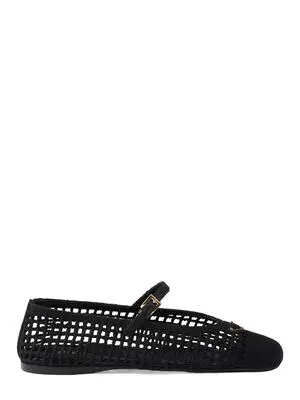 Prada Crochet Ballet Flats With Mary Jane Strap - Black