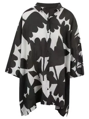Black Label Floral Print Button-up Dress - Black