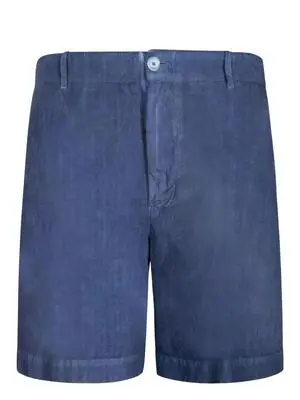 120% Lino Elasticated Waistband Patch Pocket Shorts - Blue