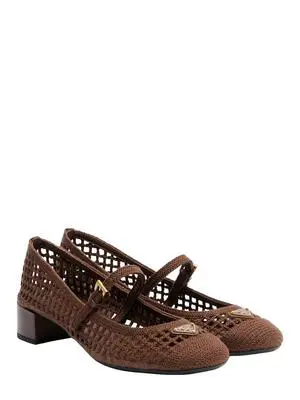 Prada Crochet Mary Jane Pumps - Brown