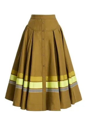 Christopher John Rogers Embroidered Cotton Midi Skirt - Olive