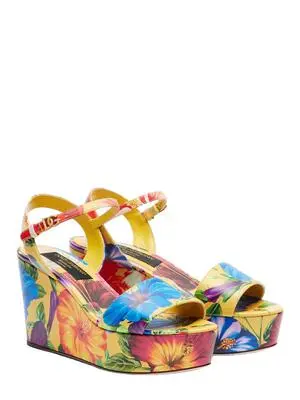 Dolce & Gabbana Bianca Floral Wedge Sandals - Multicoloured