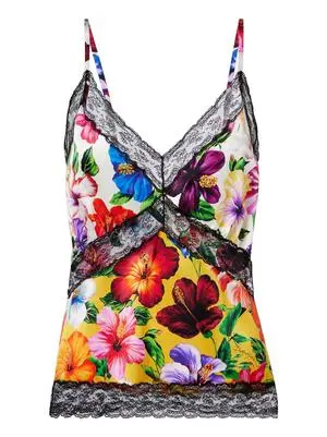 Dolce & Gabbana Floral Lace-trimmed Silk-blend Camisole - Multicoloured