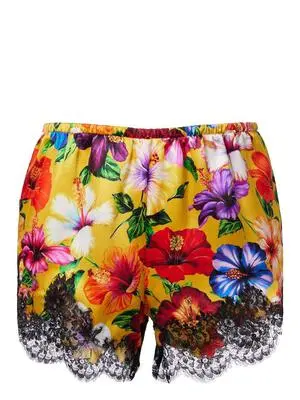 Dolce & Gabbana Floral Lace-trimmed Silk-blend Shorts - Multicoloured