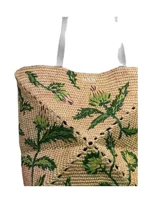 Loewe LOEWE Artichoke-Embroidered Raffia Tote Bag Neutrals
