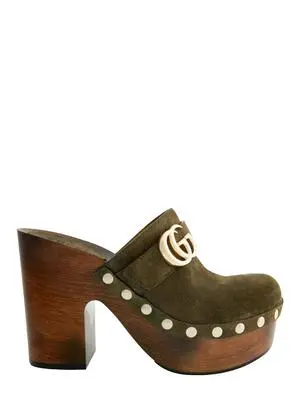 Gucci Double G Stud-embellished Mules - Green