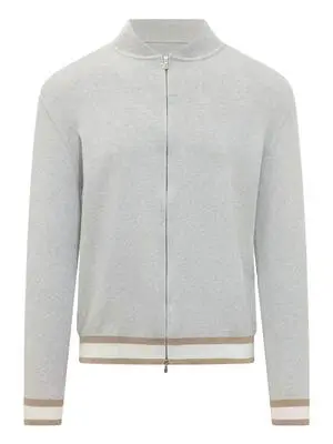 FILIPPO DE LAURENTIIS Striped Trim Zip-up Bomber Jacket - Grey