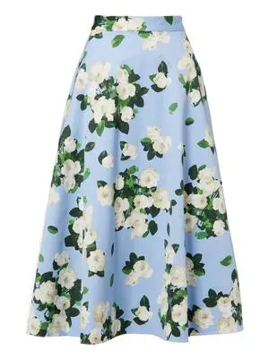 Carolina Herrera Carolina Herrera Floral Faille Midi Skirt Blue